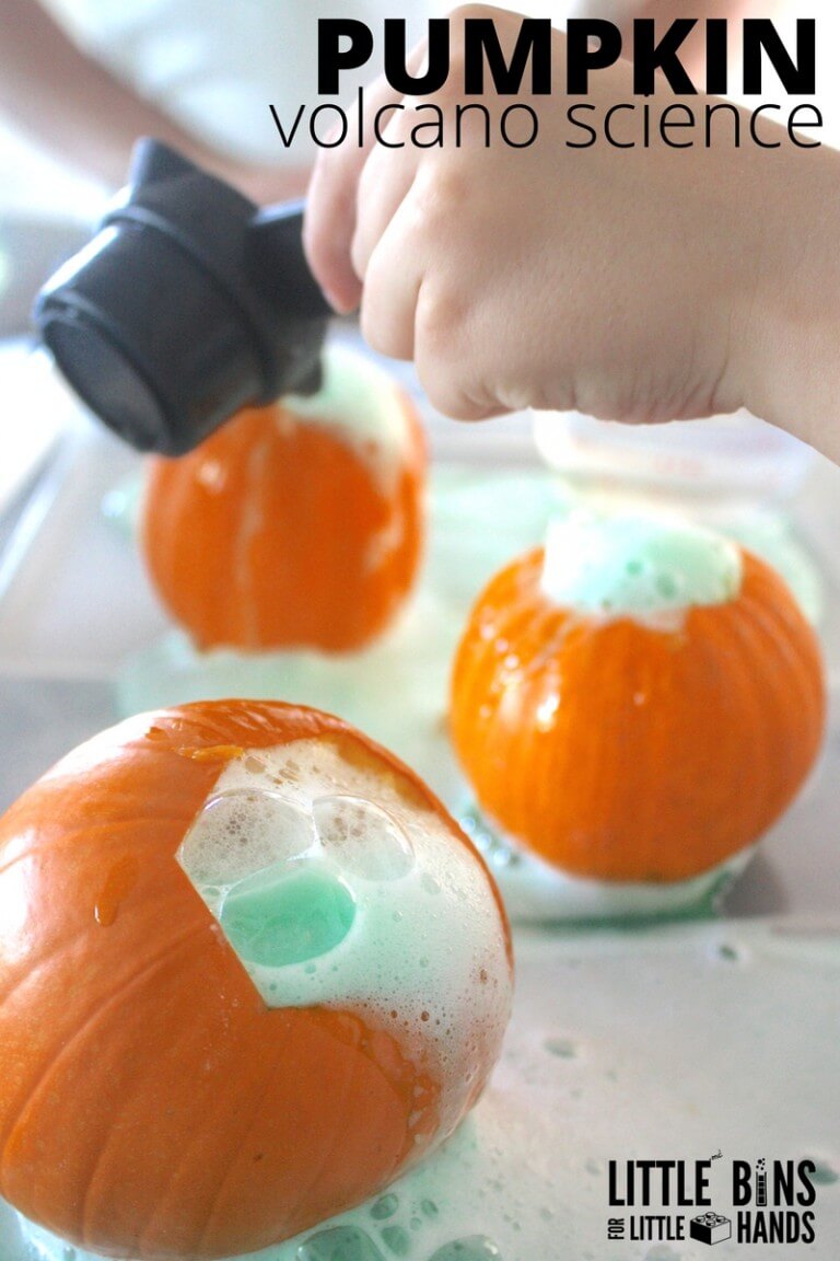 Mini Pumpkin Volcano For Fall Science - Little Bins for Little Hands