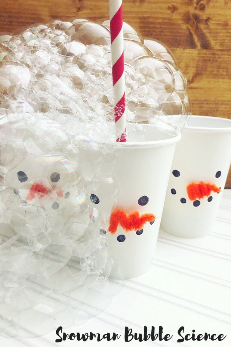 Winter Bubble Science and STEM Activity for Kids with Snowman Theme