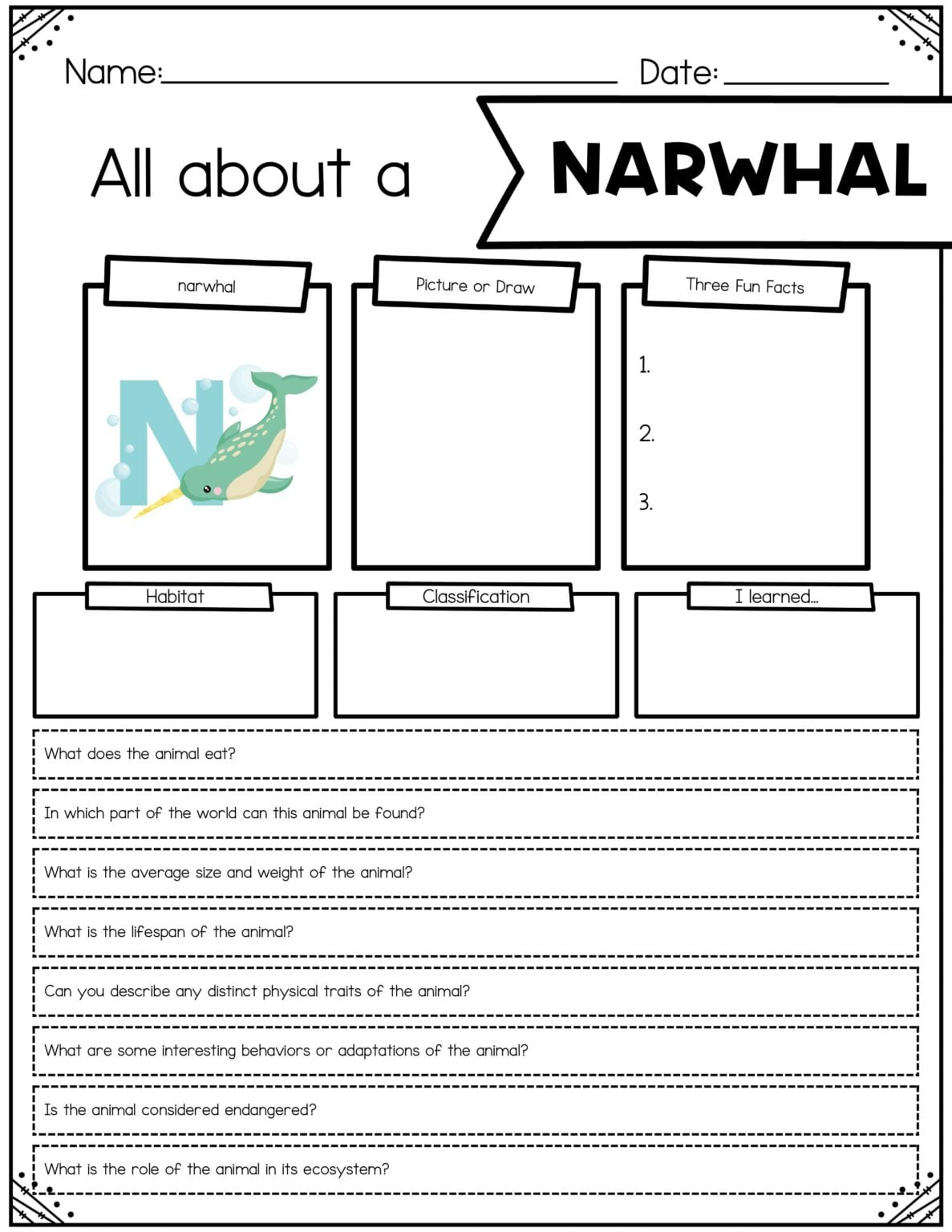 Narwhal Fun Facts & Activities For Kids - Little Bins for Little Hands
