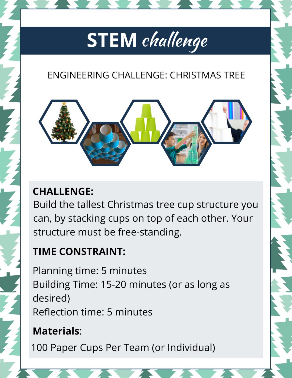Christmas Tree Cup Stacking STEM Challenge - Little Bins for Little Hands