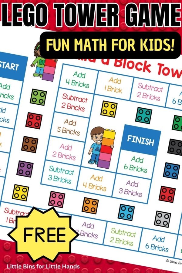 LEGO Tower Game for Kids (Free Printable Math Building Game)