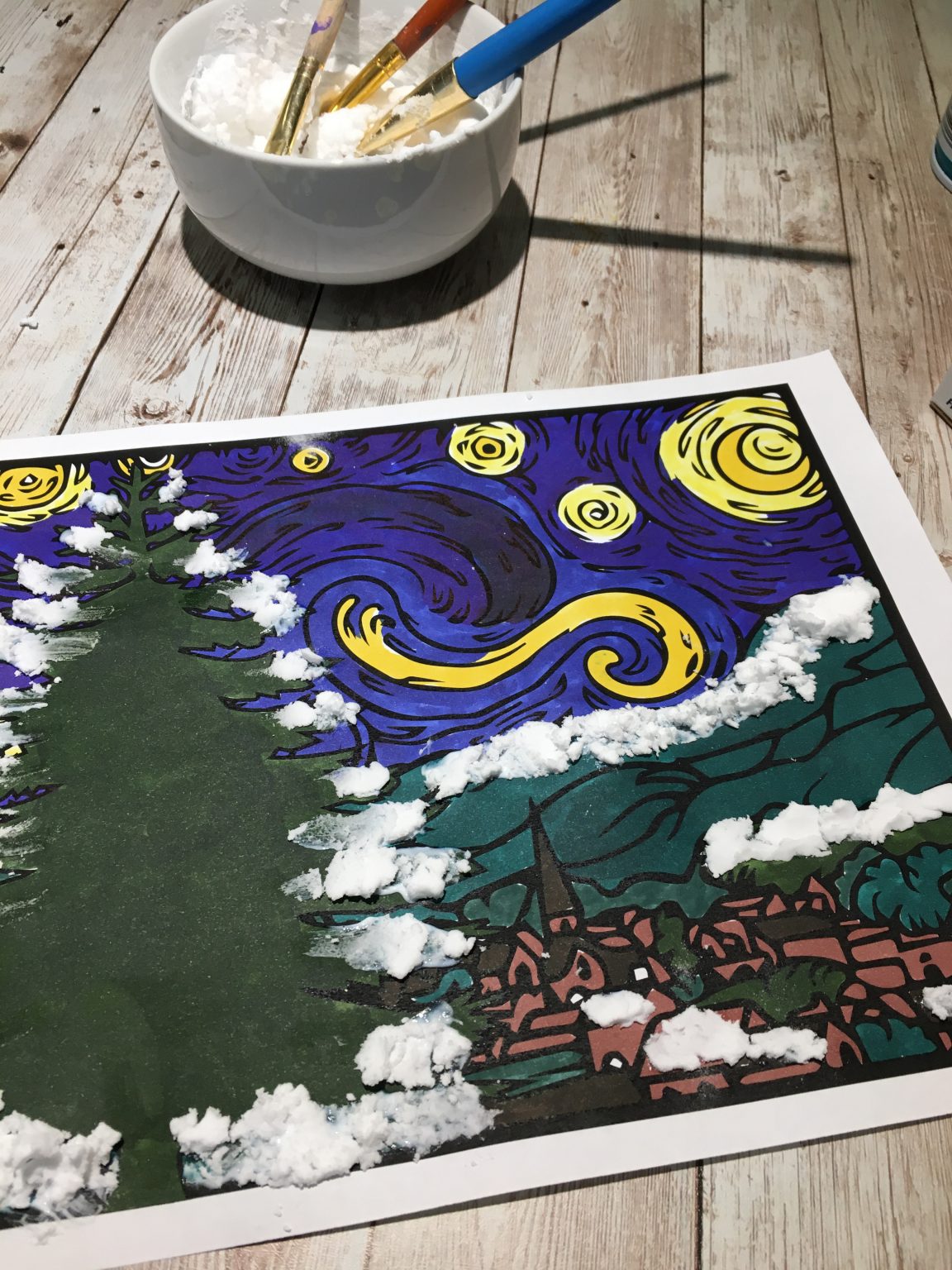 Snowy Night Painting | Van Gogh Starry Night Art for Kids