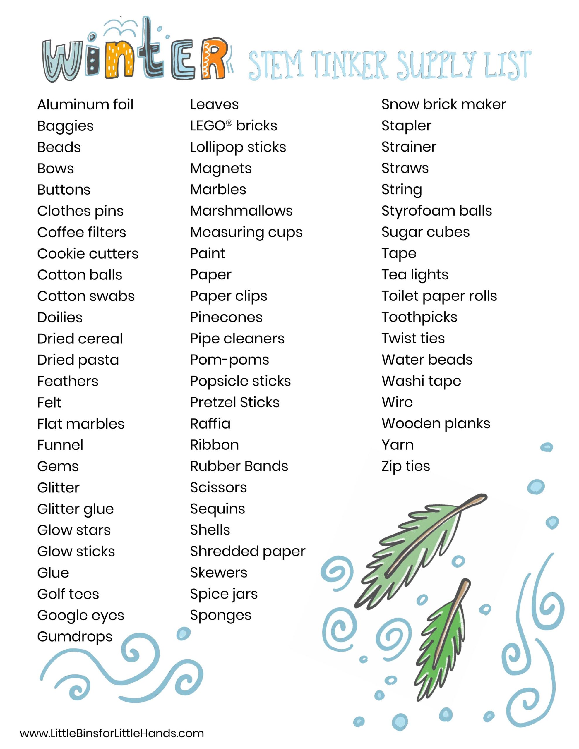 Winter STEM Challenge Cards for Kids - Little Bins for Little Hands