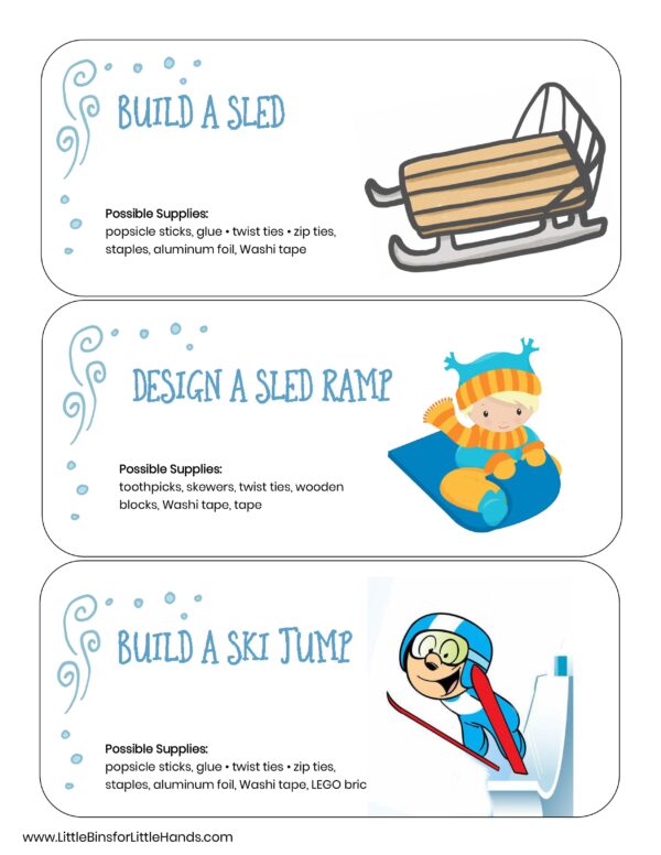 Winter STEM Challenge Cards for Kids - Little Bins for Little Hands