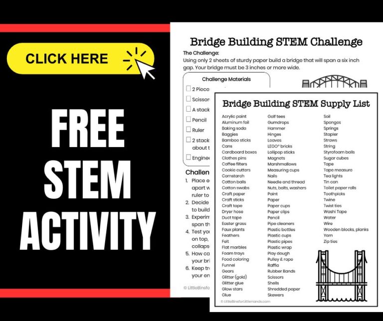 Bridge STEM Challenge Worksheet (Free Printable) - Little Bins for ...