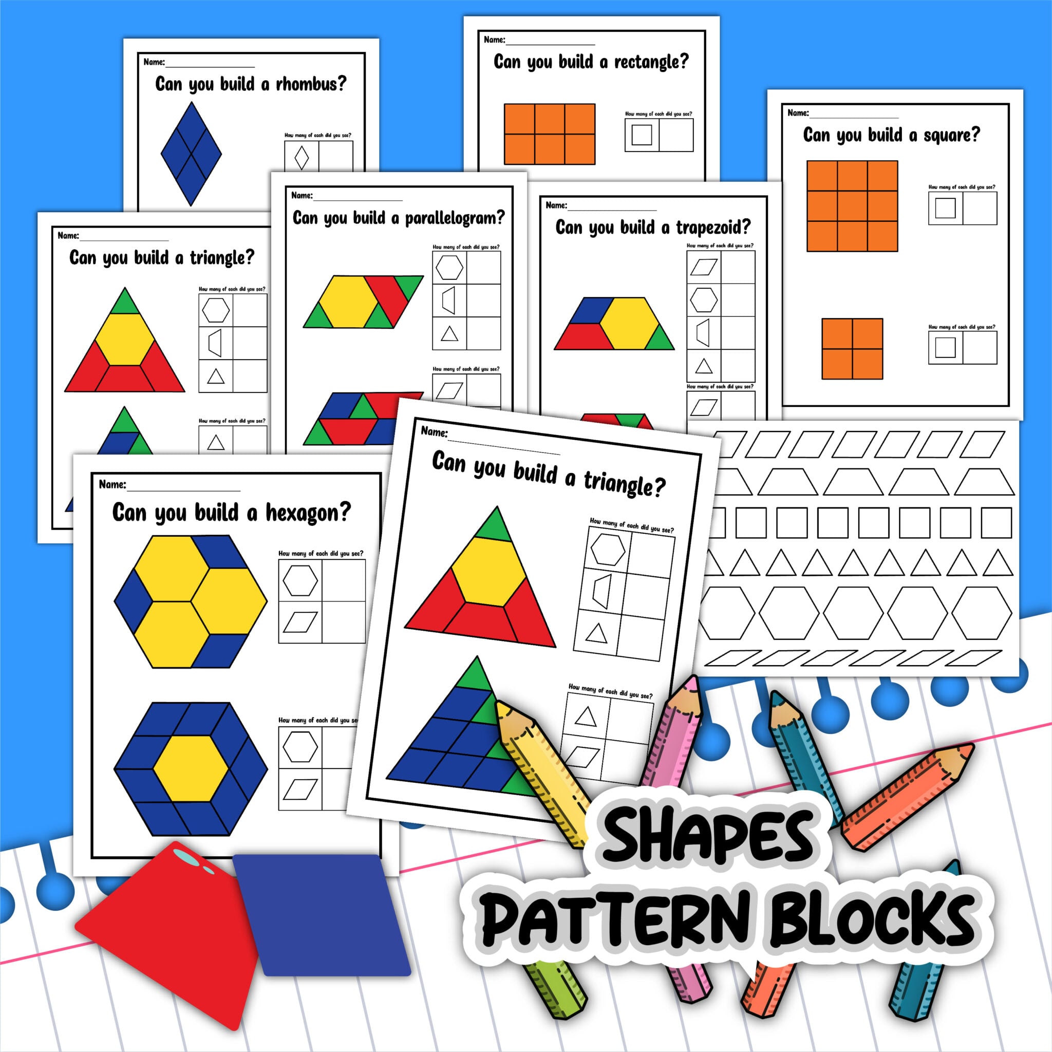 Free Printable Pattern Block Numbers - Little Bins for Little Hands