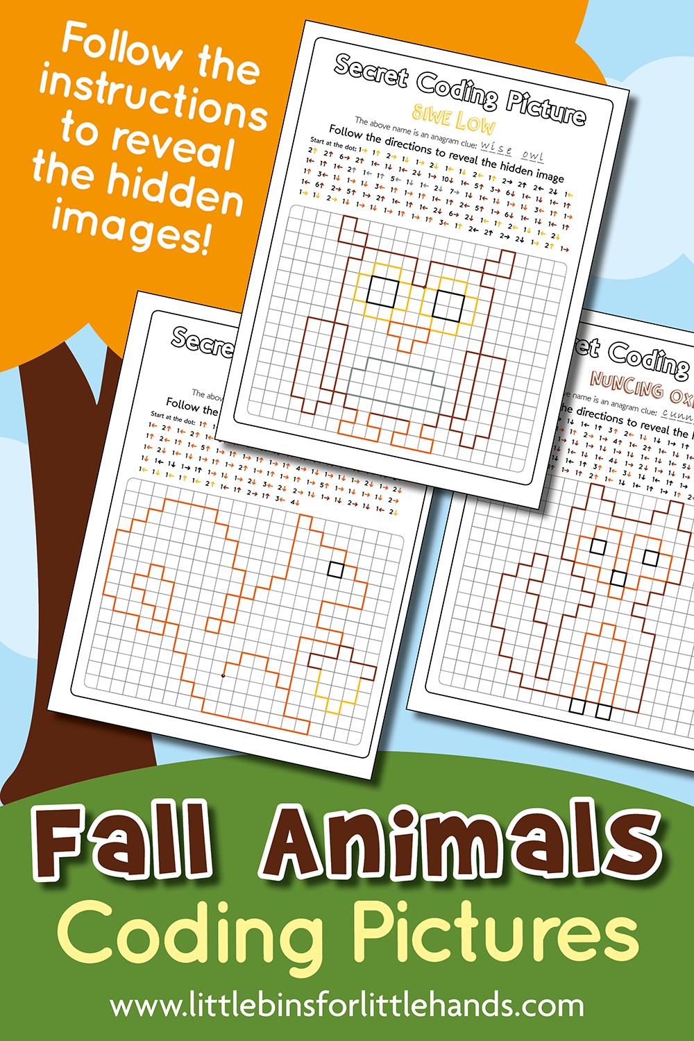 Fall Secret Coding Pictures (Free Printable Algorithm Activity)