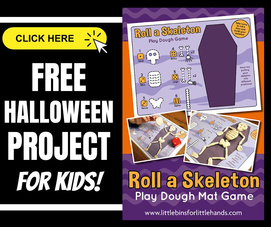 Roll a Skeleton Printable Halloween Game - Little Bins for Little Hands