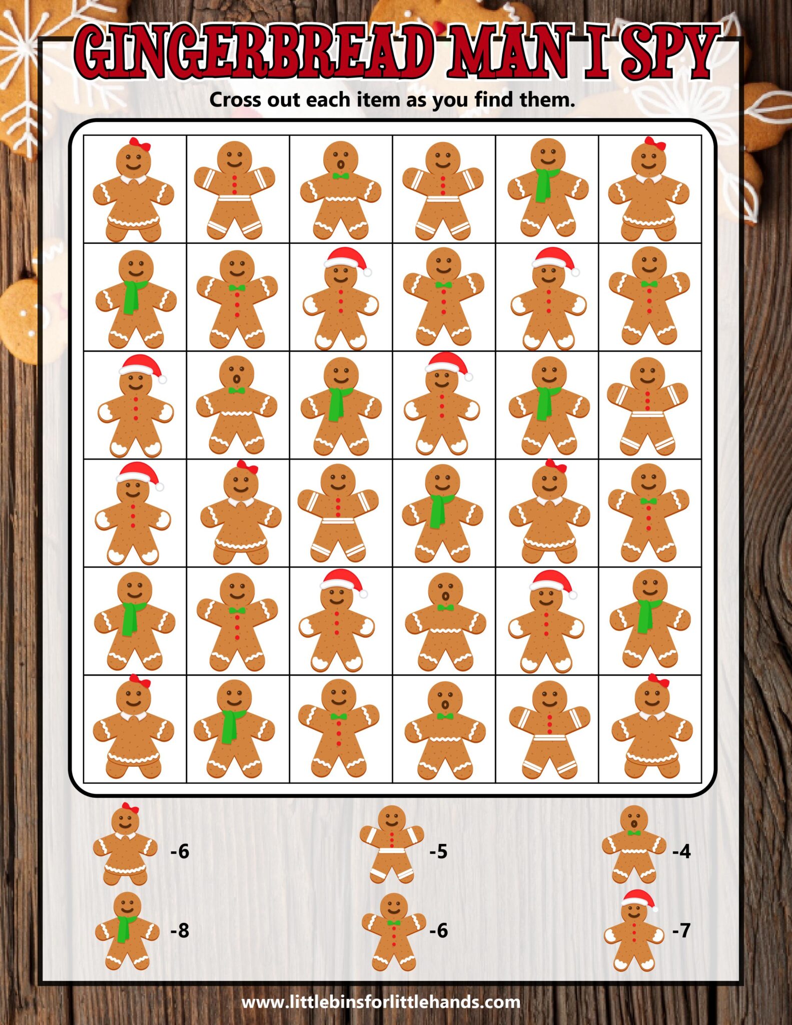 Printable Gingerbread Man I Spy Game - Little Bins for Little Hands