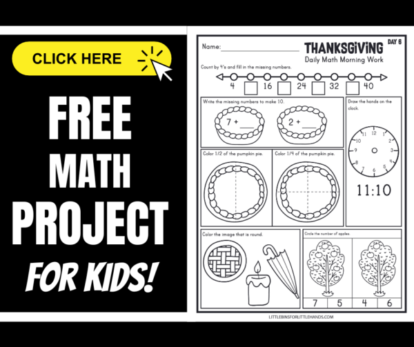 Thanksgiving Daily Math Worksheets - Little Bins for Little Hands