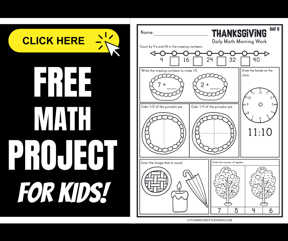 Thanksgiving Daily Math Worksheets - Little Bins for Little Hands