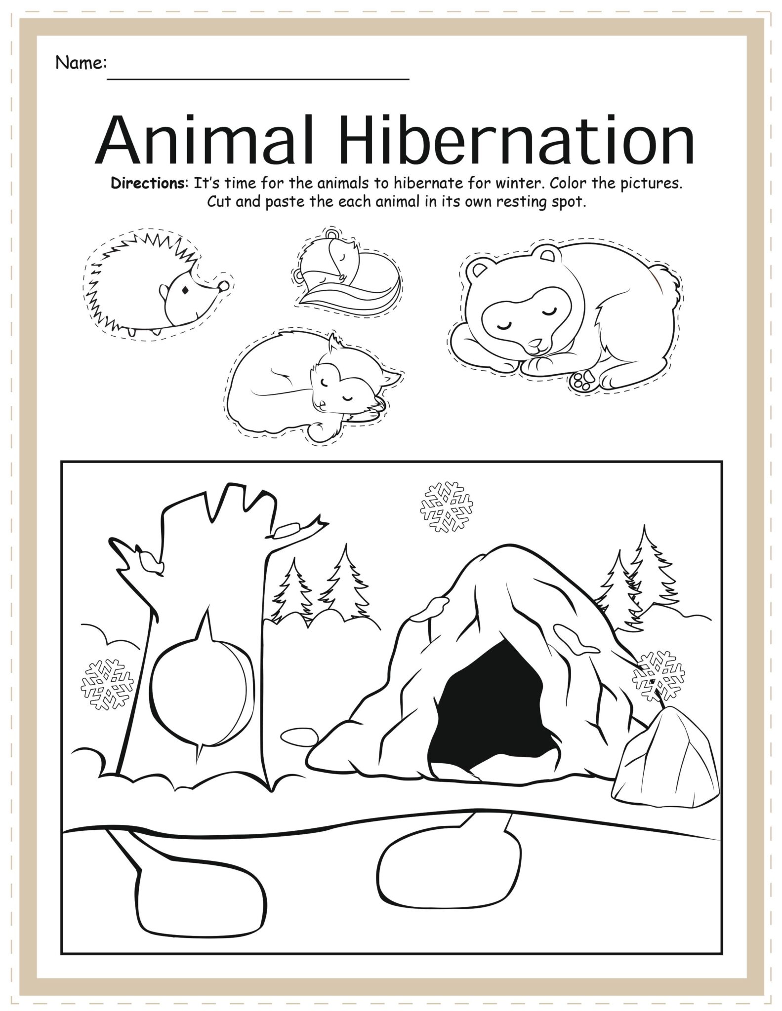 Free Hibernating Animals Worksheets and Activities for Kids