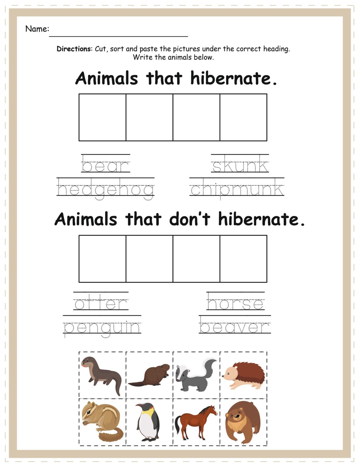 Free Hibernating Animals Worksheets and Activities for Kids