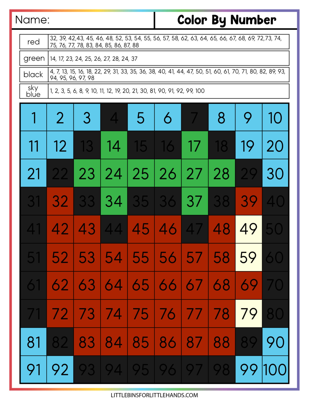 Printable Hundreds Chart - Little Bins for Little Hands