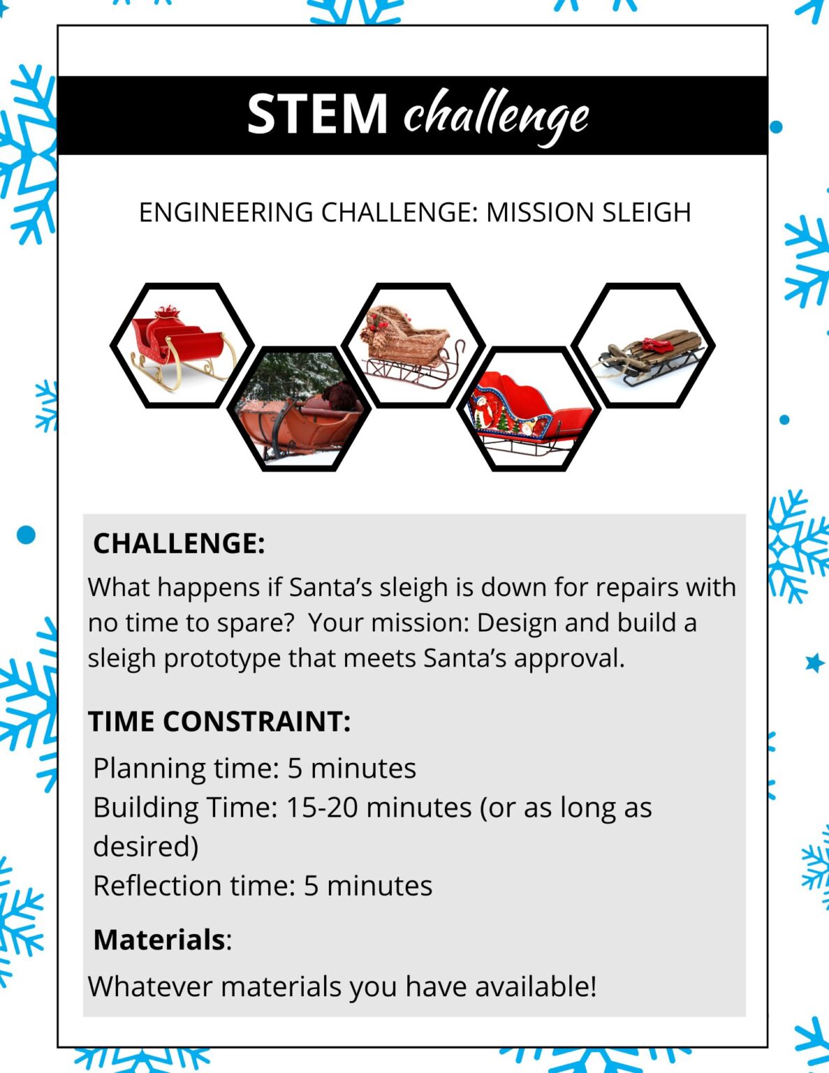 Santa's Sleigh STEM Challenge - Little Bins for Little Hands