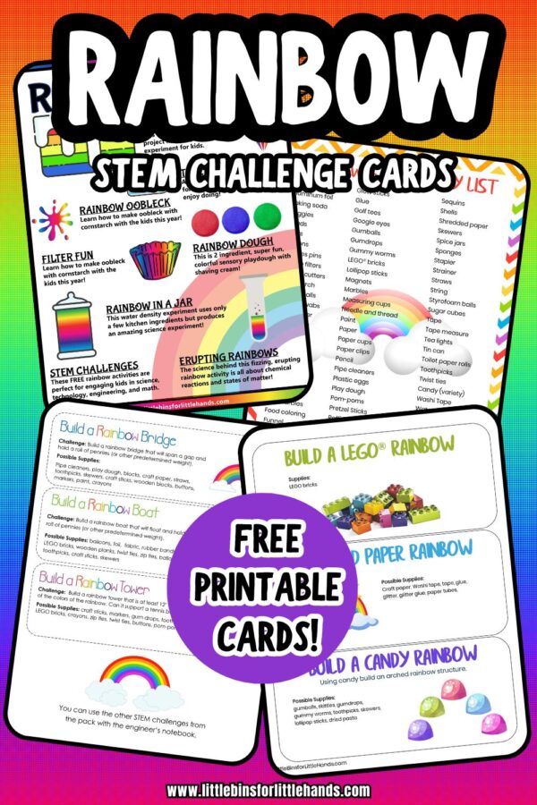Rainbow STEM Challenges for Kids (FREE Printable Pages)