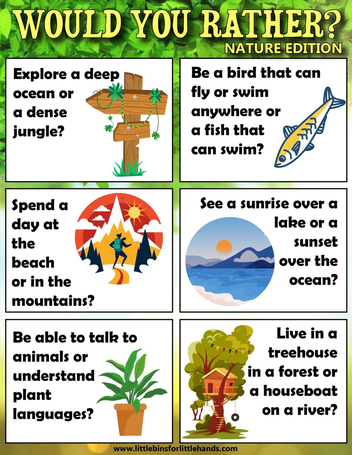 Nature Would You Rather Questions for Kids - Little Bins for Little Hands