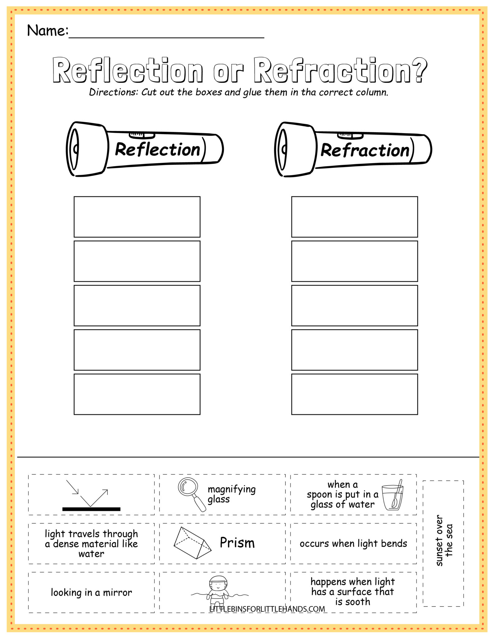 Light Experiments For Kids (Free Light Worksheets) - Little Bins for ...
