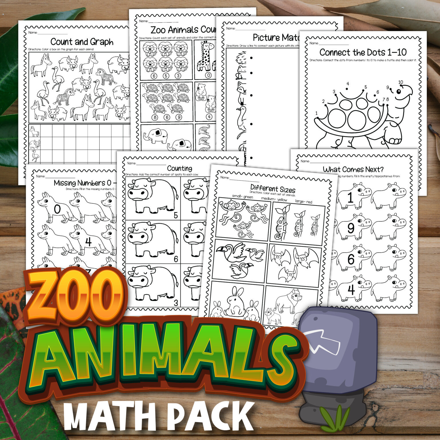 Zoo Animals Preschool Math Pack