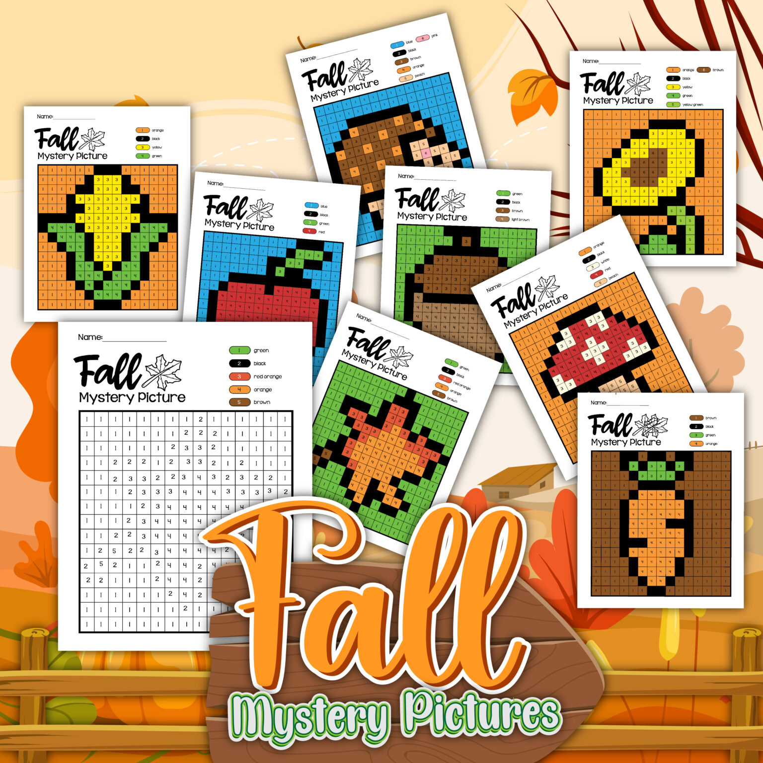 Fall Secret Coding Pictures (Free Printable Algorithm Activity)