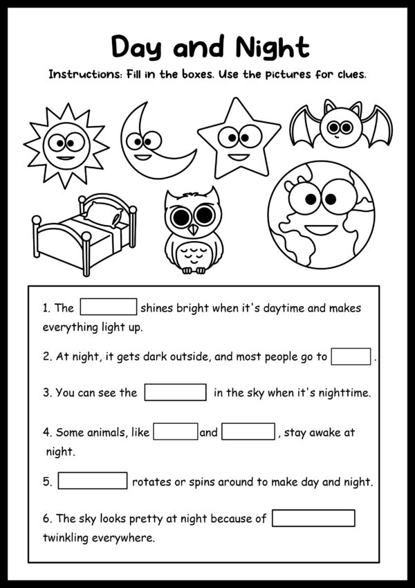 Day and Night Worksheets