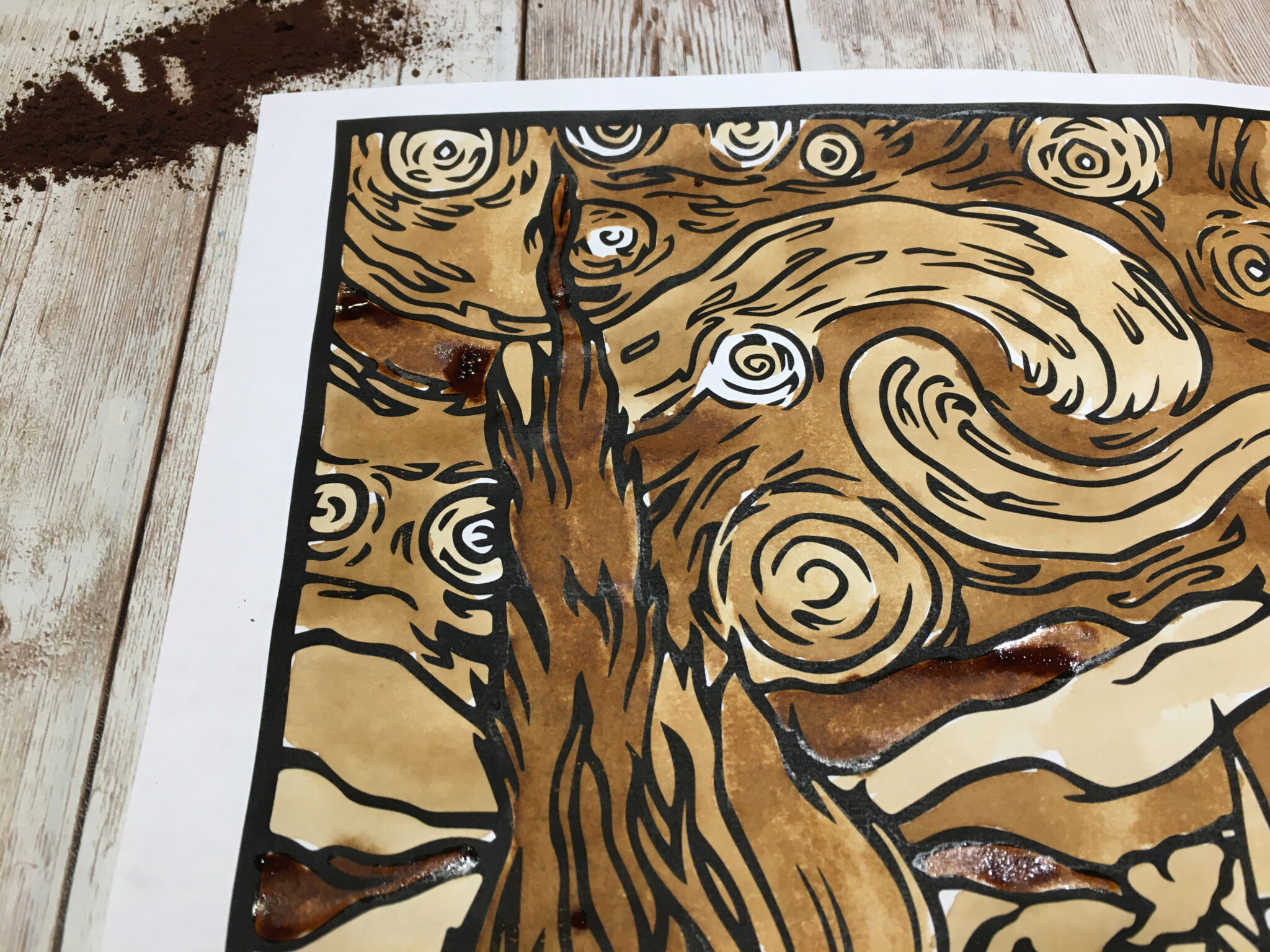Coffee Painting Starry Night Art Project