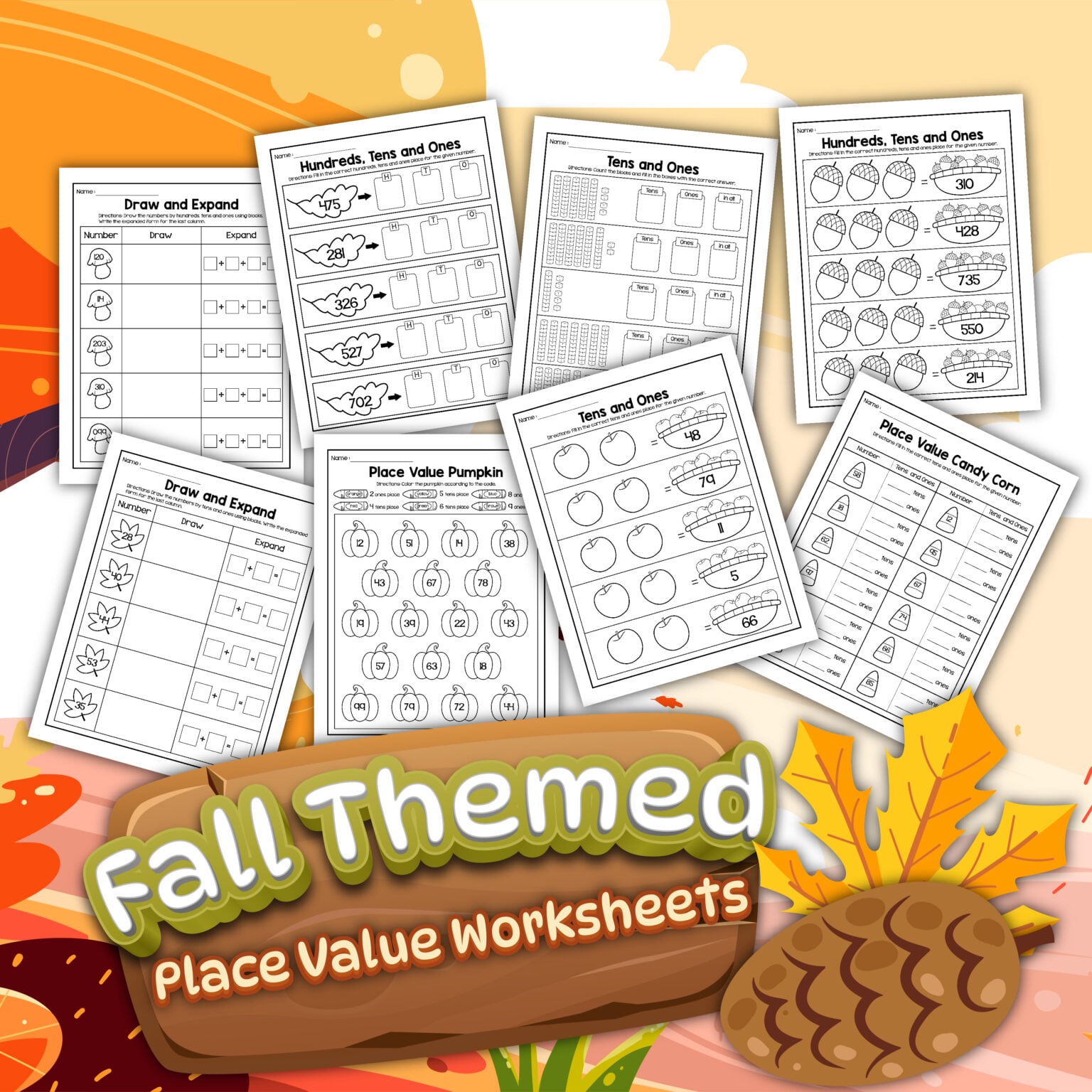 Fall Place Value Worksheets for Math