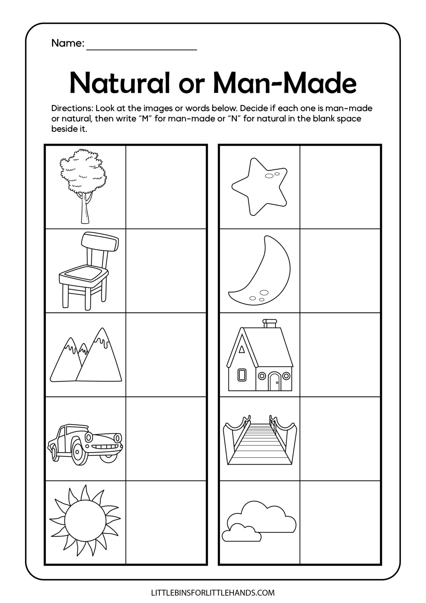 Natural vs. Man Made Worksheets - Little Bins for Little Hands