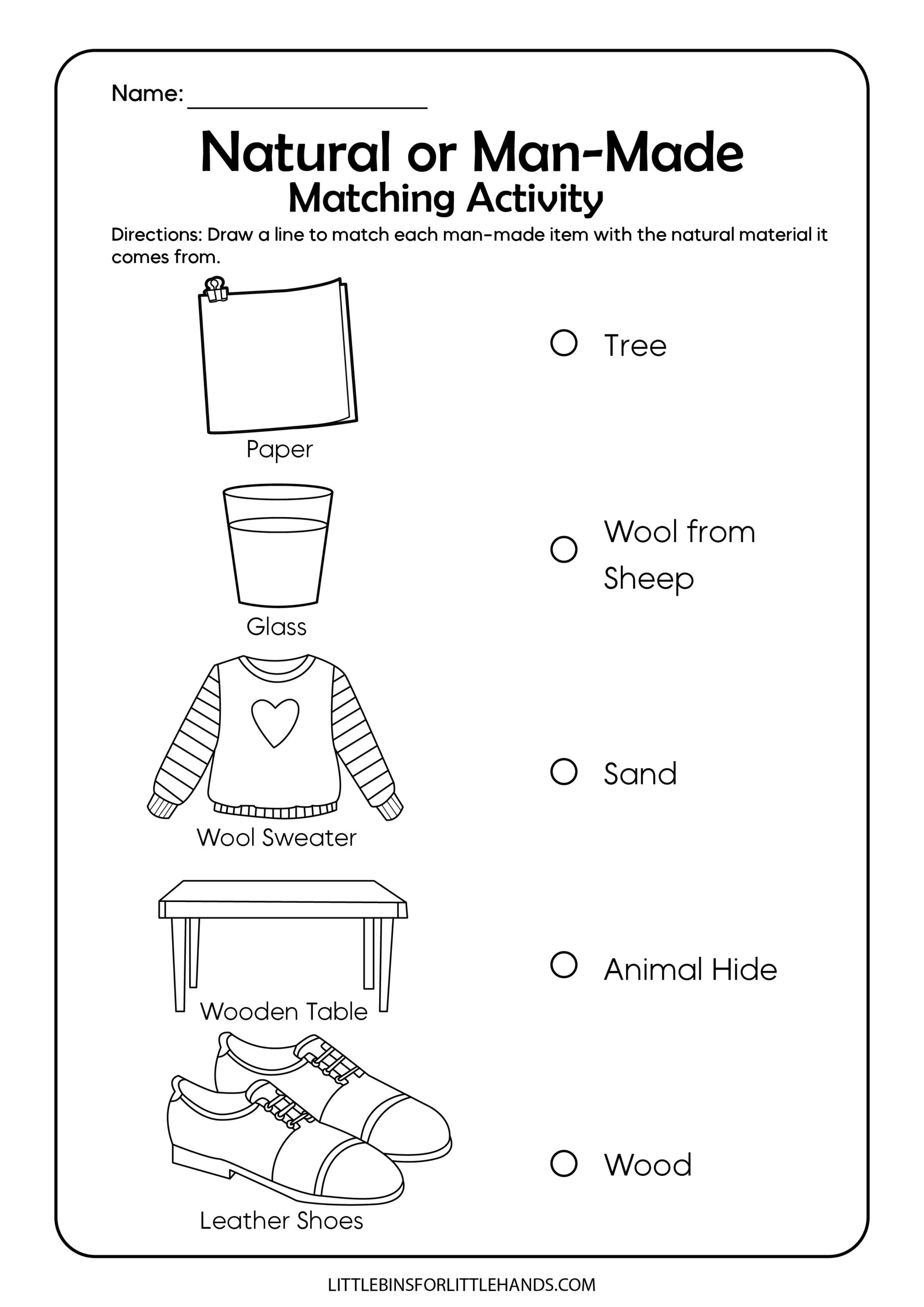Natural vs. Man Made Worksheets - Little Bins for Little Hands