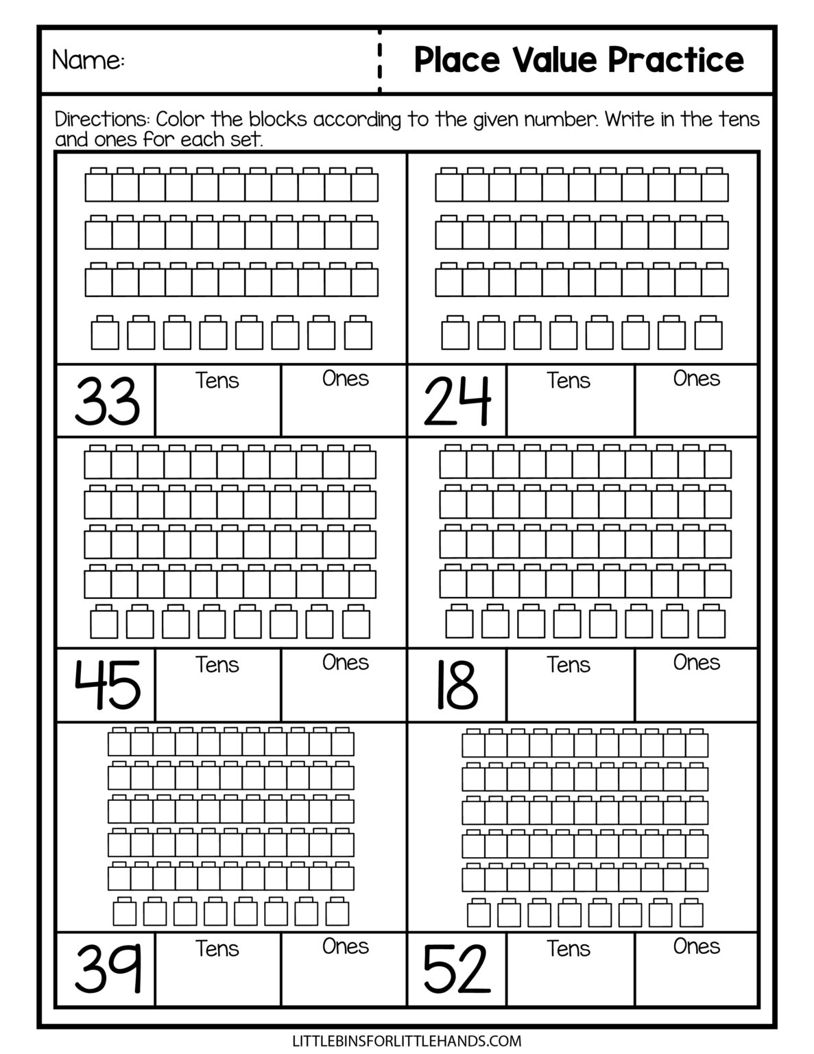 Place Value Worksheets - Little Bins for Little Hands