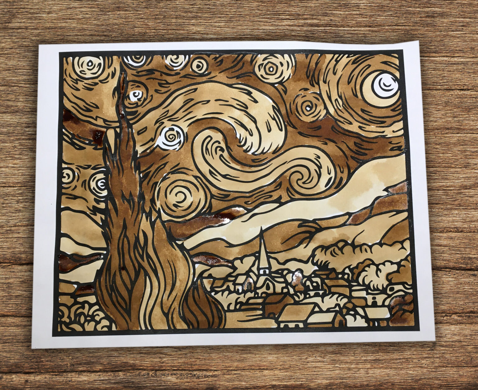 Coffee Painting Starry Night Art Project