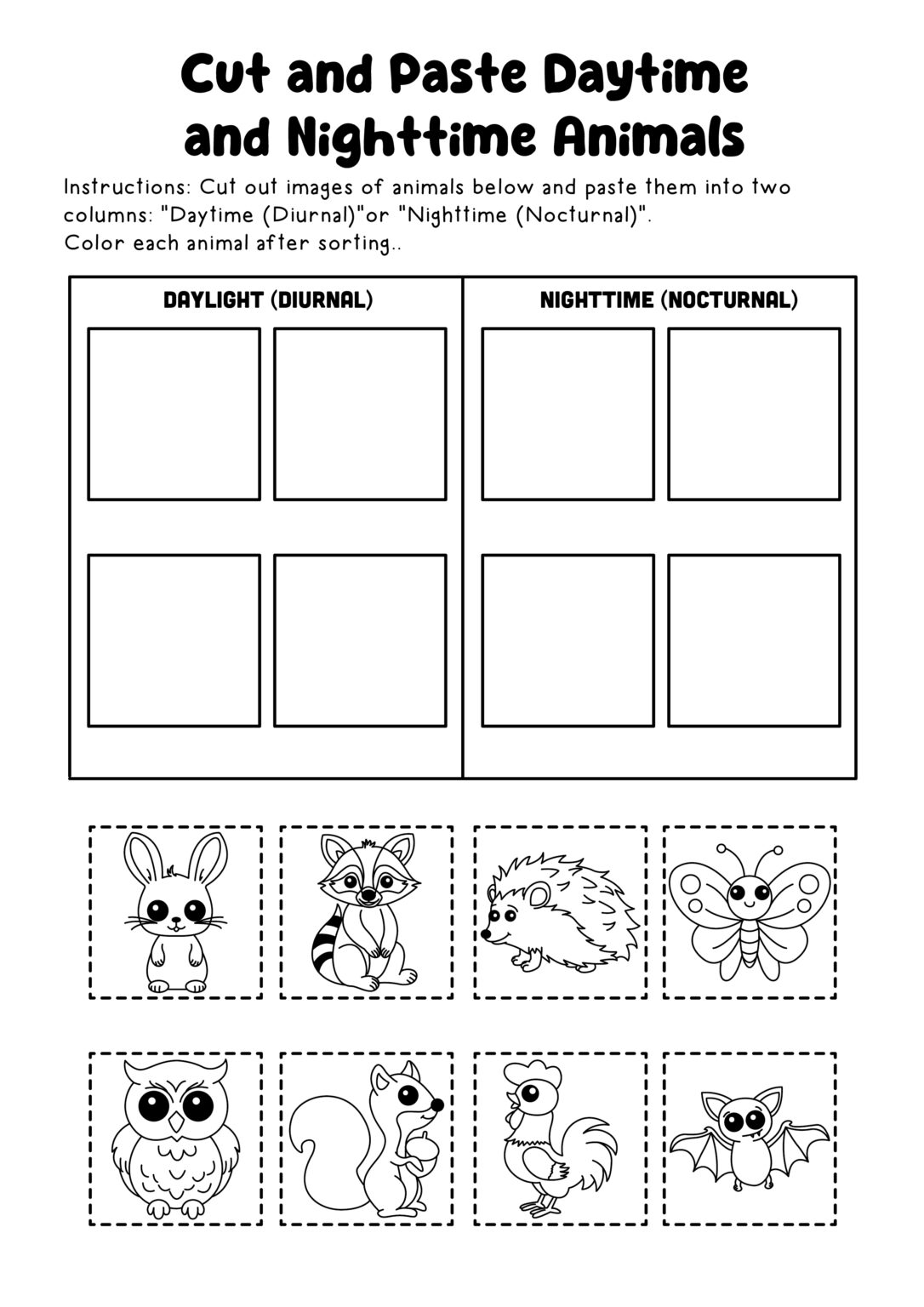 Diurnal and Nocturnal Animal Activities (Free Printable)