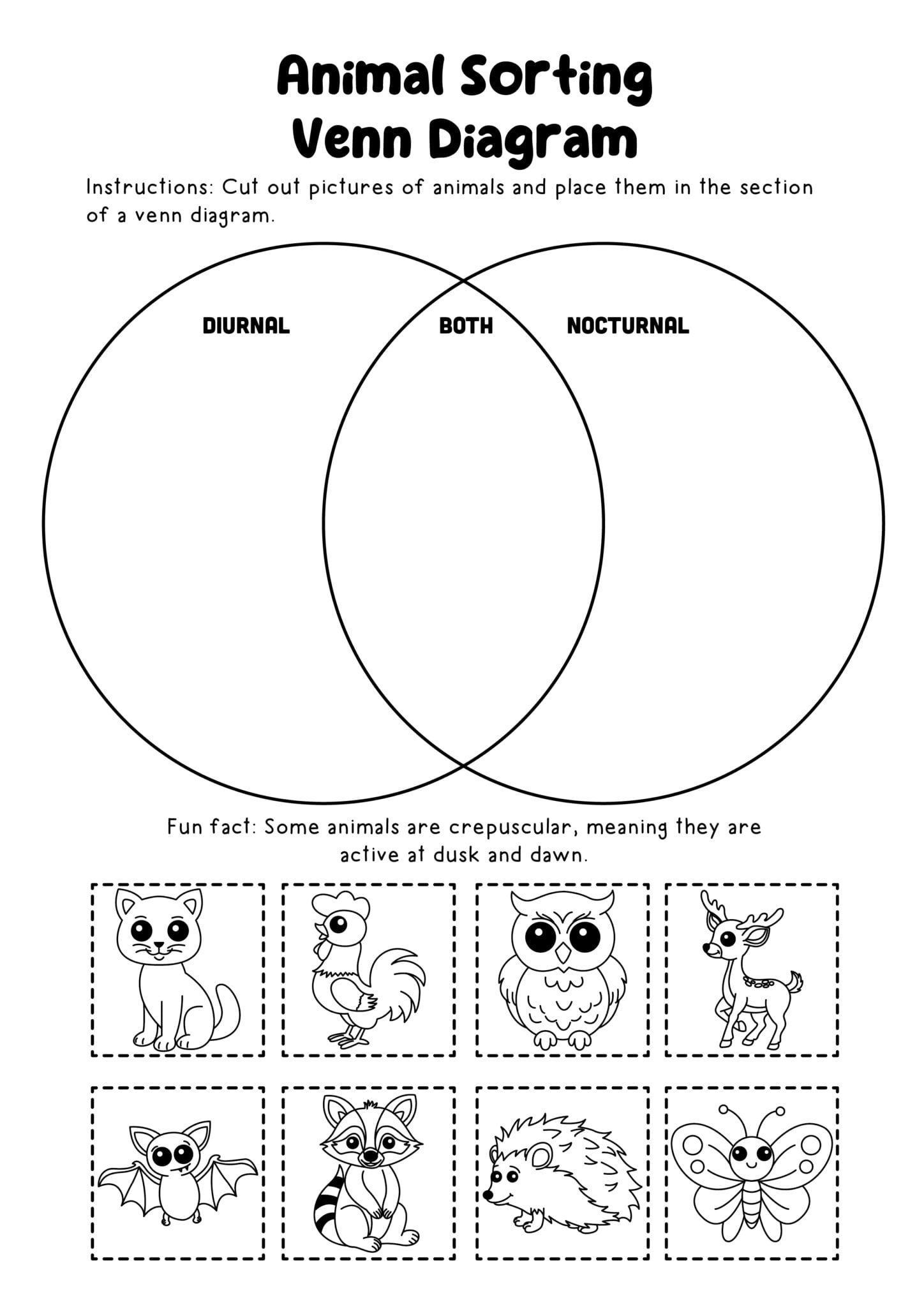 Diurnal and Nocturnal Animal Activities (Free Printable)