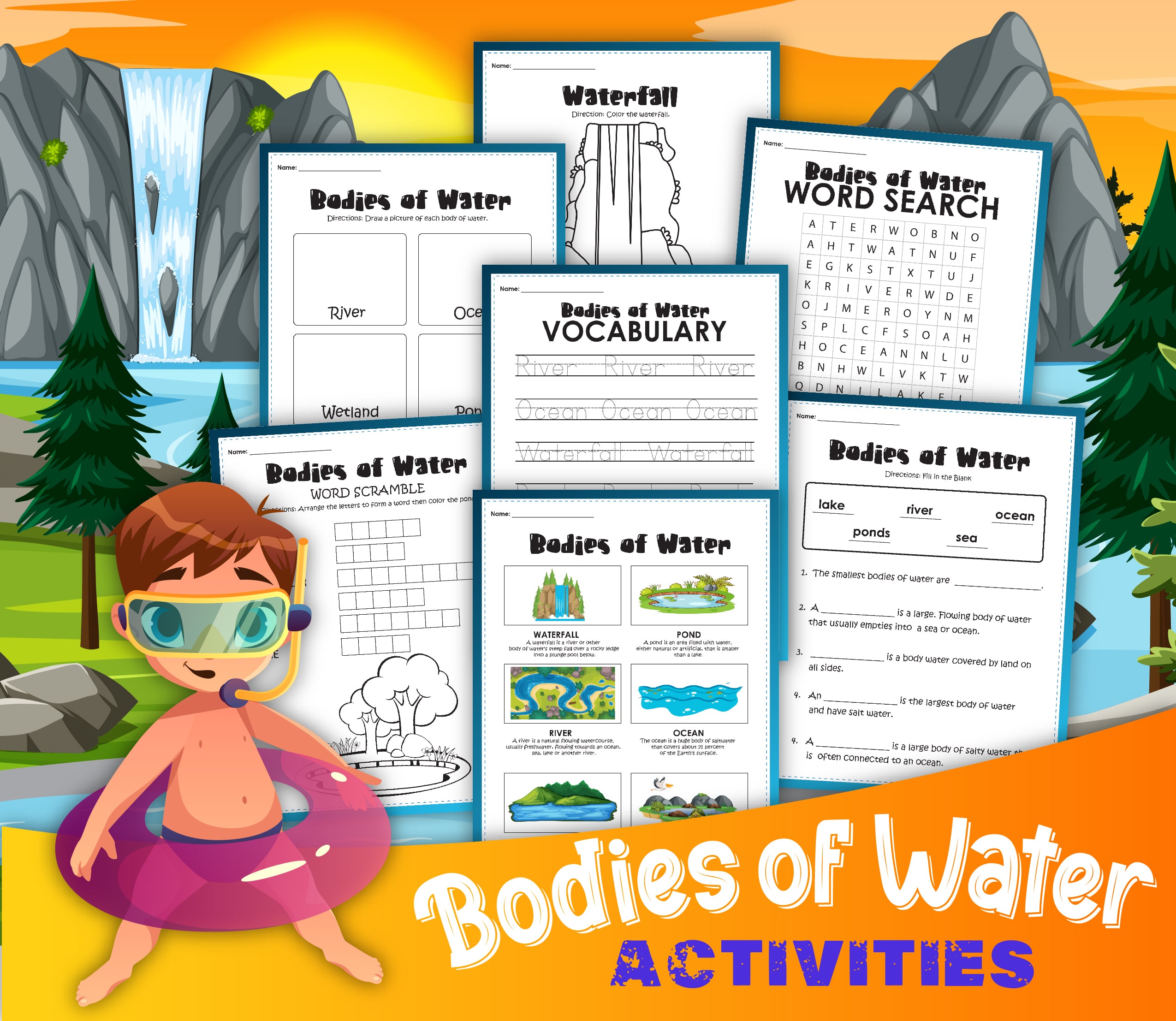 Bodies of Water Names for Kids (Free Printable)