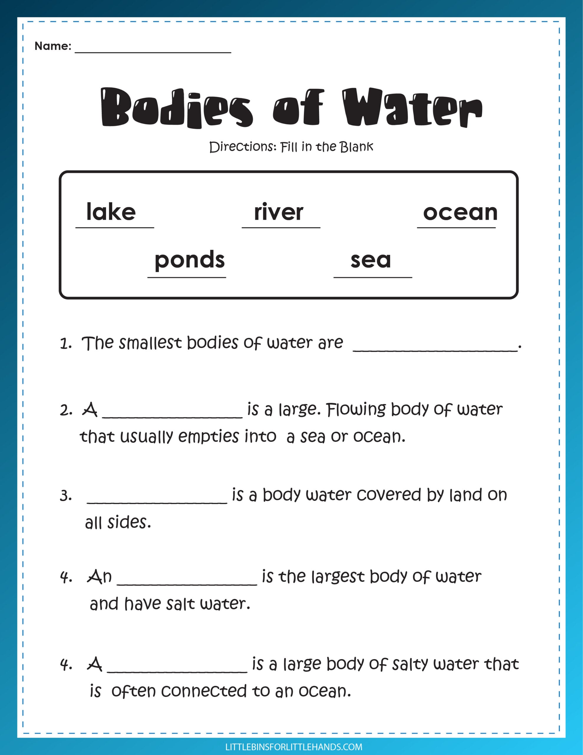 Bodies of Water Names for Kids (Free Printable)