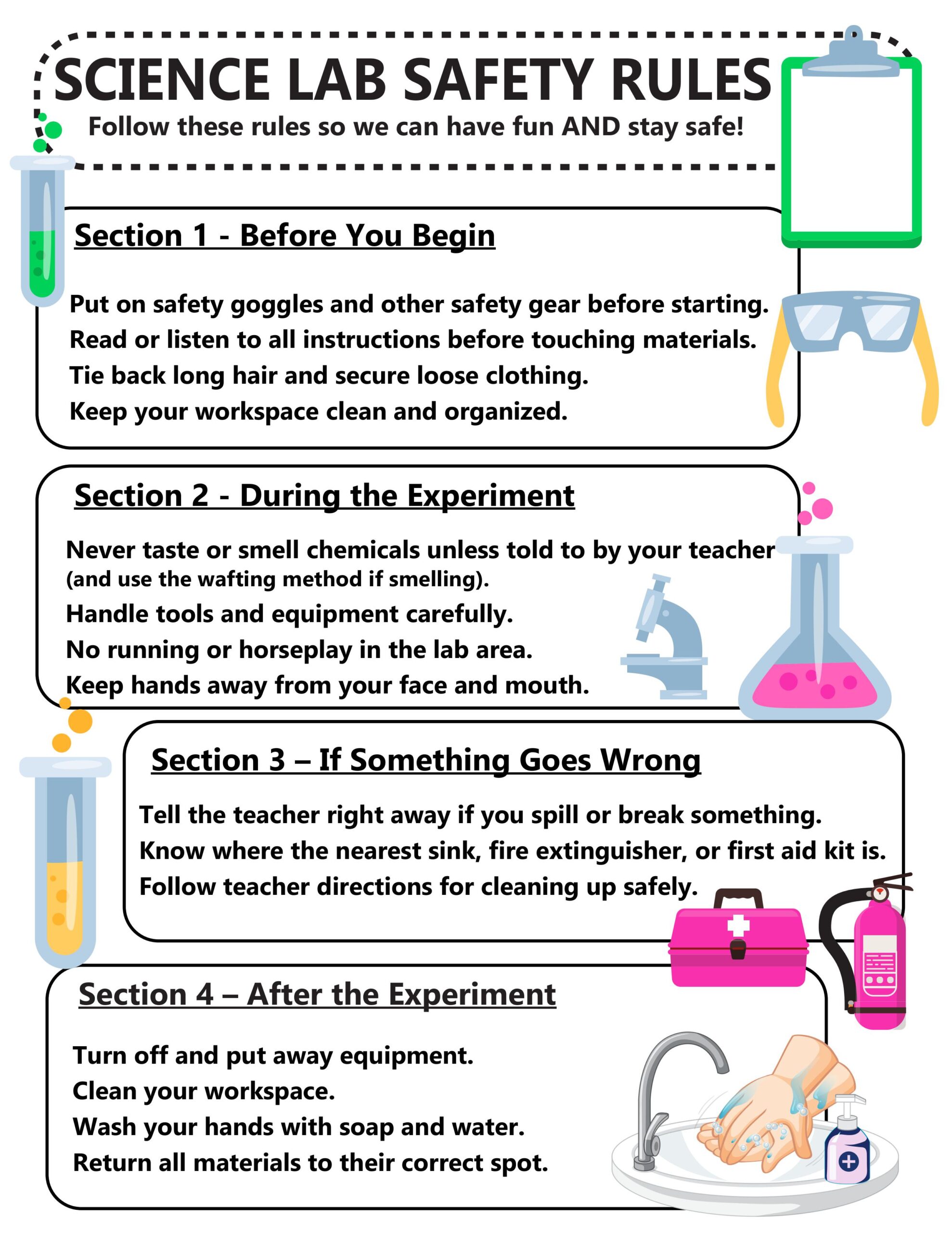 Science Lab Safety Rules for Kids + Free Printable Poster