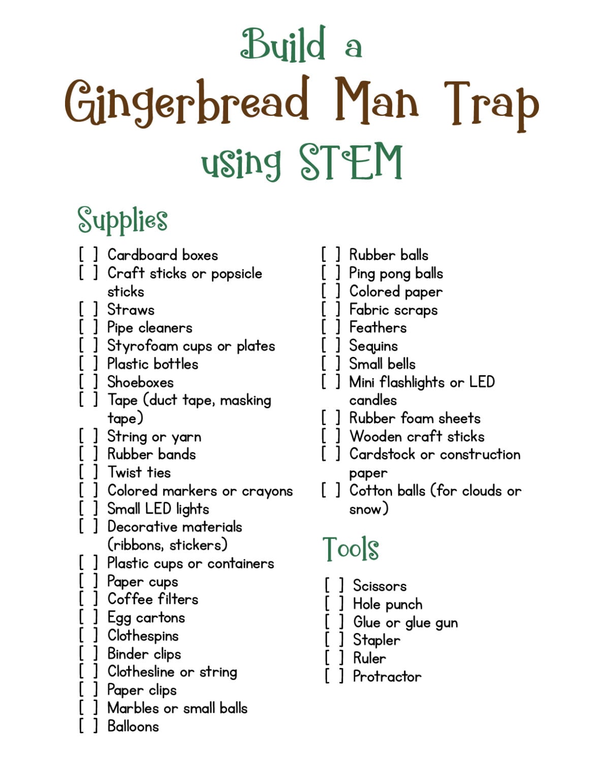 Gingerbread Man Trap STEM Challenge for Kids