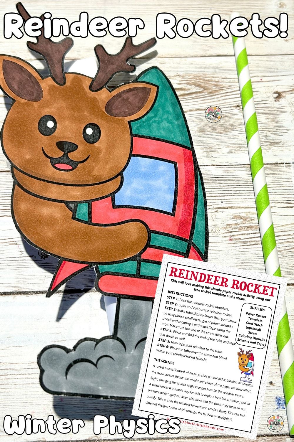 Reindeer Rocket Craft for Kids | Straw Rocket STEM Activity
