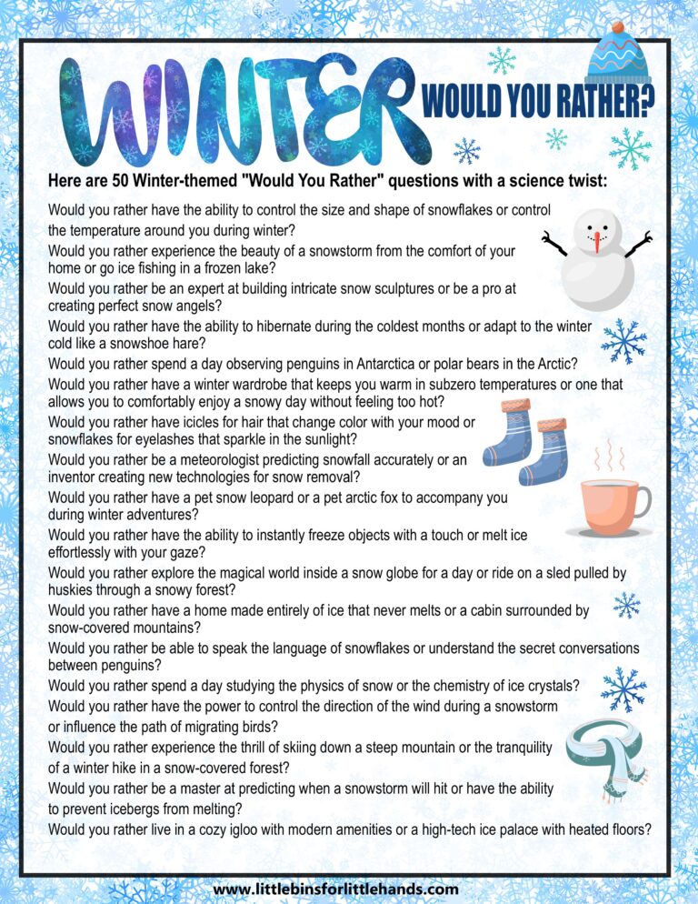 Winter Would You Rather Questions for Kids (Free Printable)