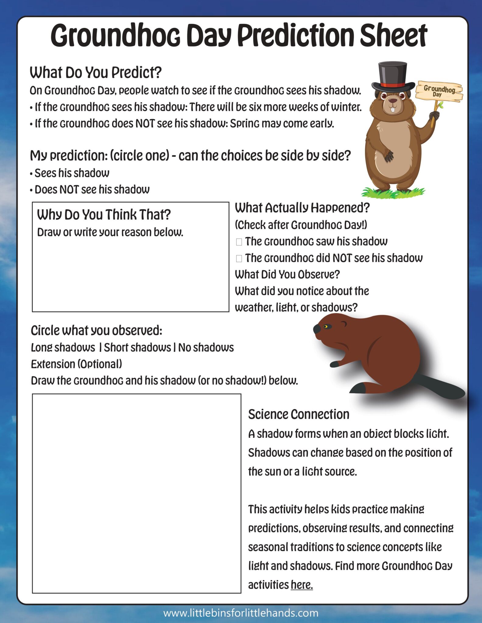 Groundhog Day Activities for Kids (STEM, Science & Shadows)